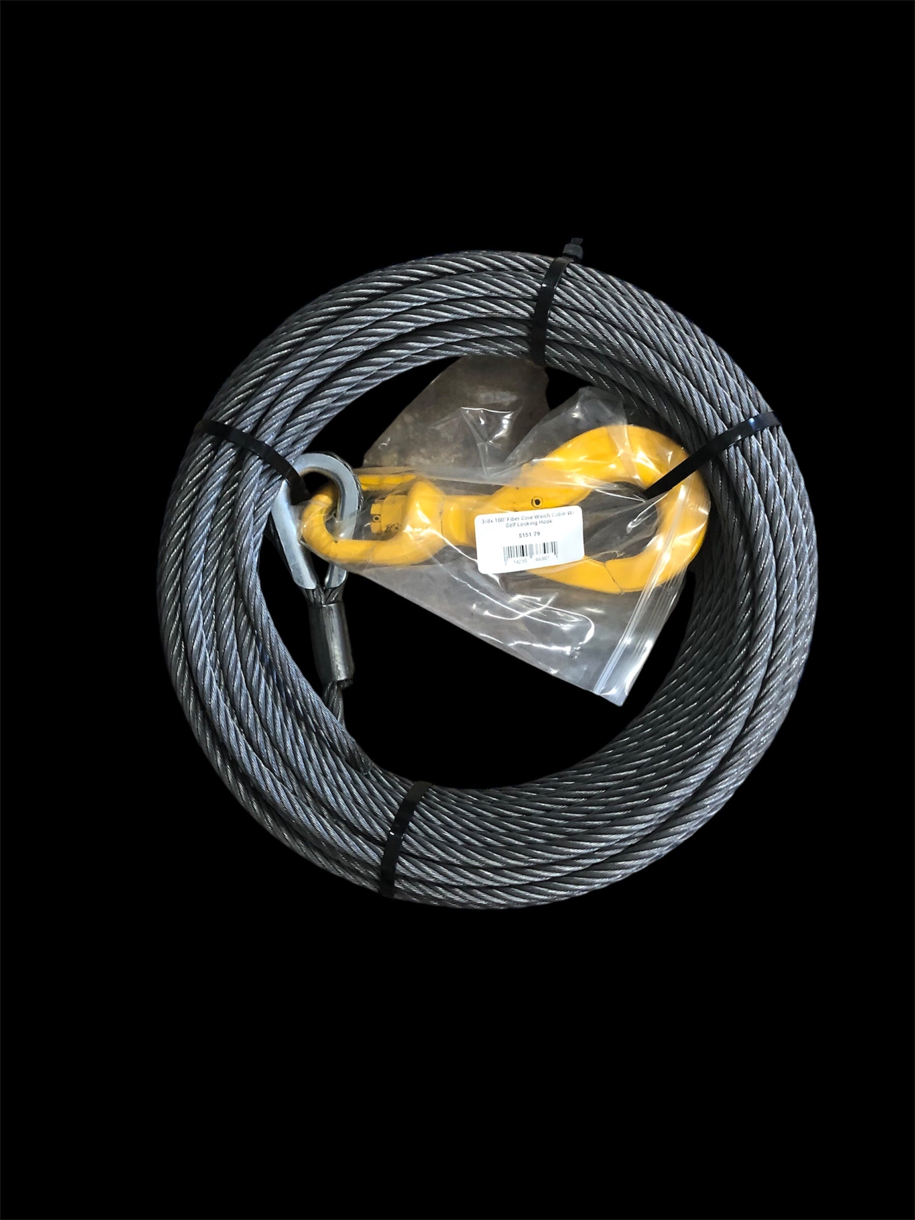 3/8x100’ Steel Core Winch Cable W/ Self Locking Hook – Hooks And Straps